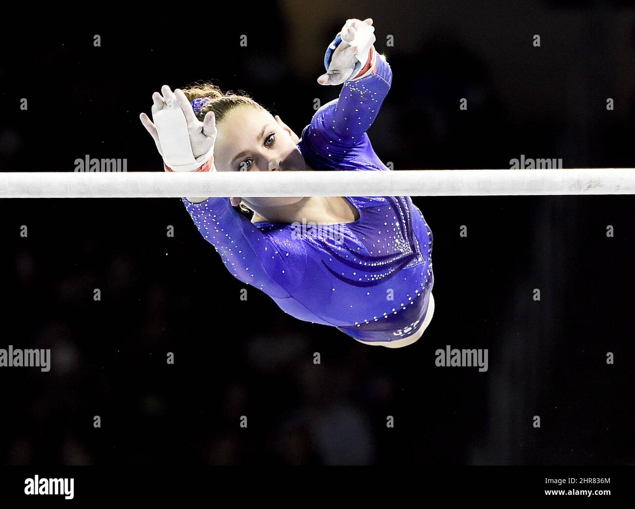 Rachel Gowey of the United States competes in uneven bar at the women's ...