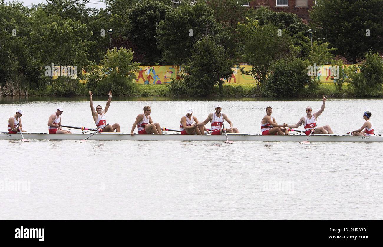 Canada's men's eight rowing team, from left, Mike Evans, Will Dean ...