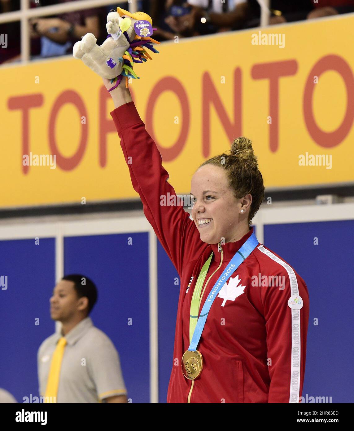 Kierra Smith, of Canada, celebrates her goal medal in the women's 200 ...