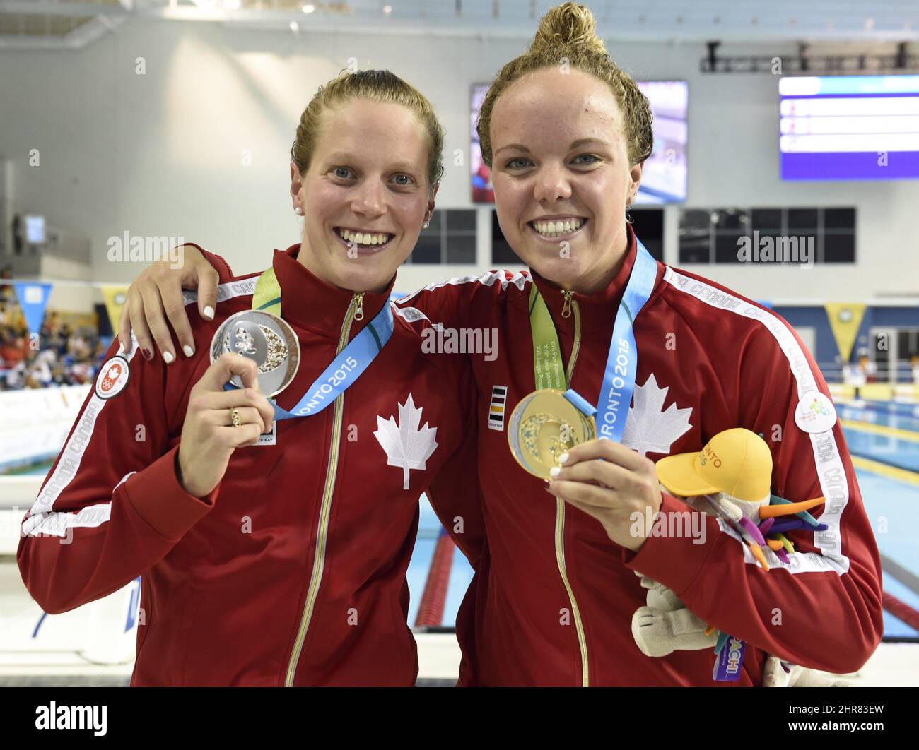 Martha McCabe, left, and teammate Kierra Smith, of Canada, celebrate ...