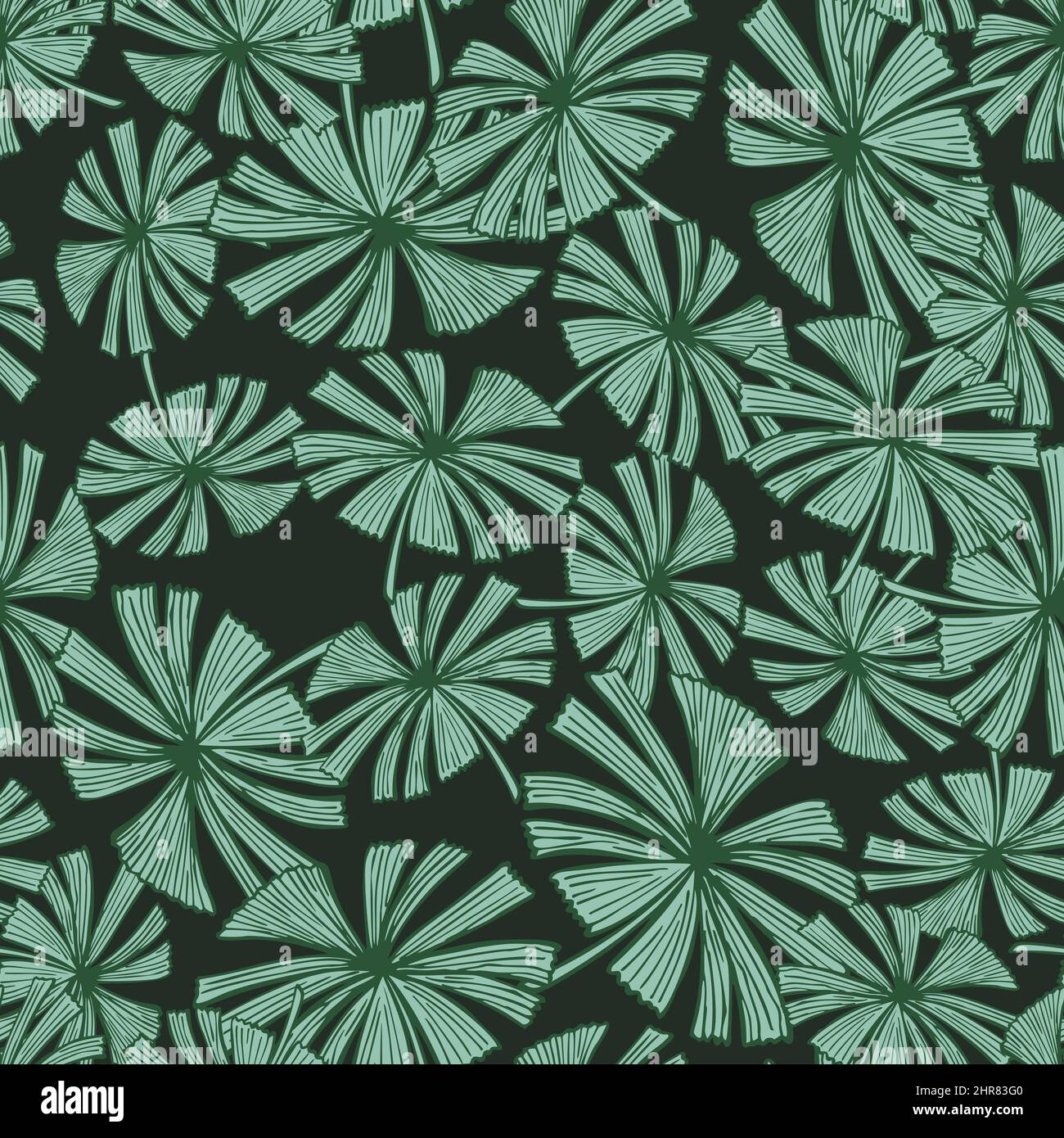 Fan palm leaves seamless pattern on. Vintage foliage of palmetto in ...