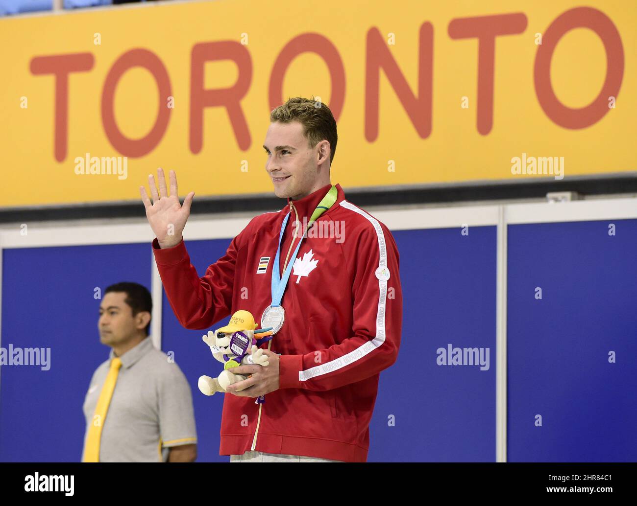 Silver medalist Luke Reilly of Canada poses with his medal for the men ...