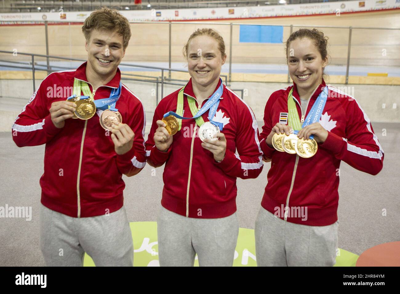 Canada's multi medalists Monique Sullivan (right), who won three gold ...