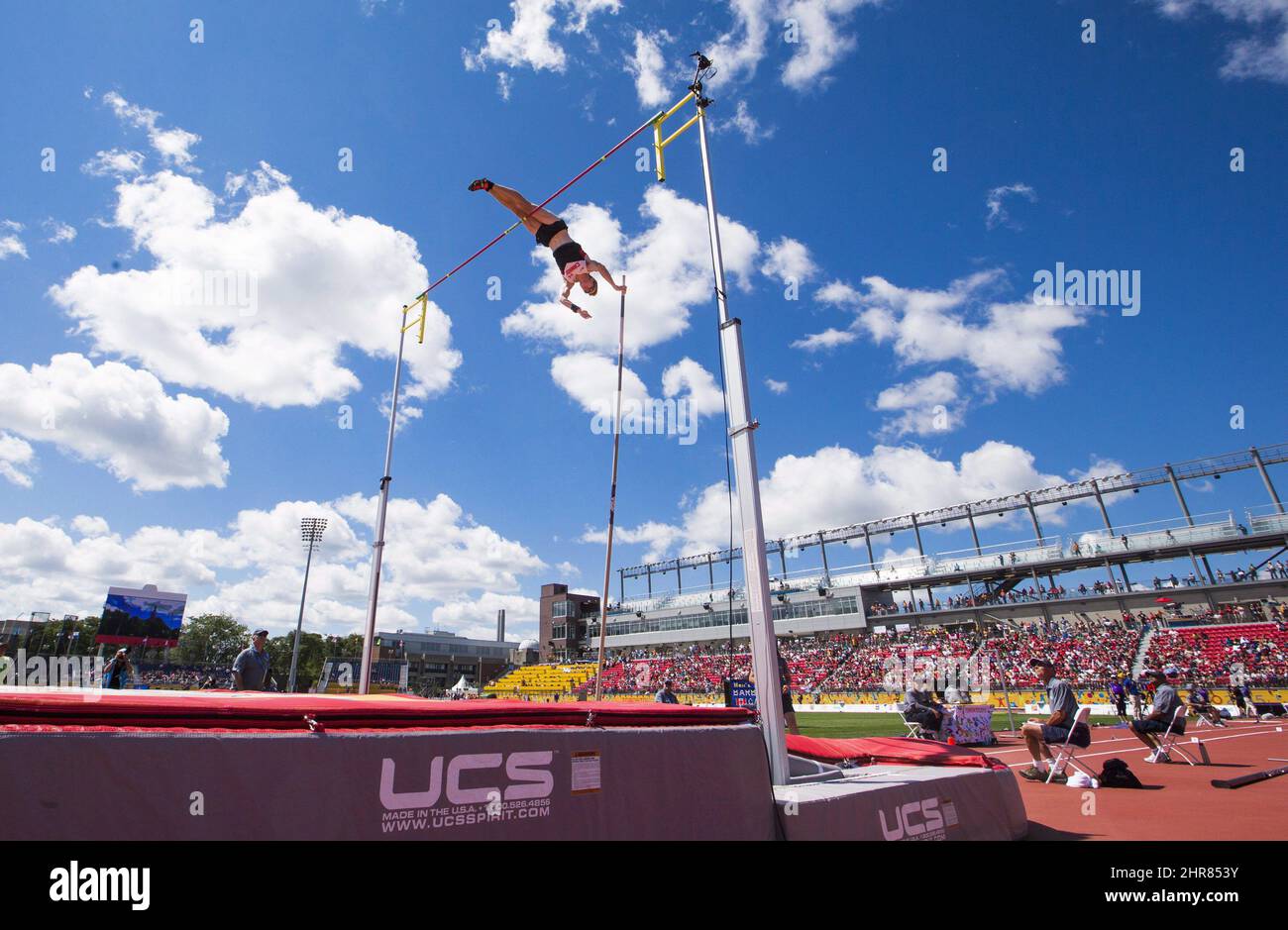 Shawnacy Barber of Canada clears the bar on his way to winning the gold ...