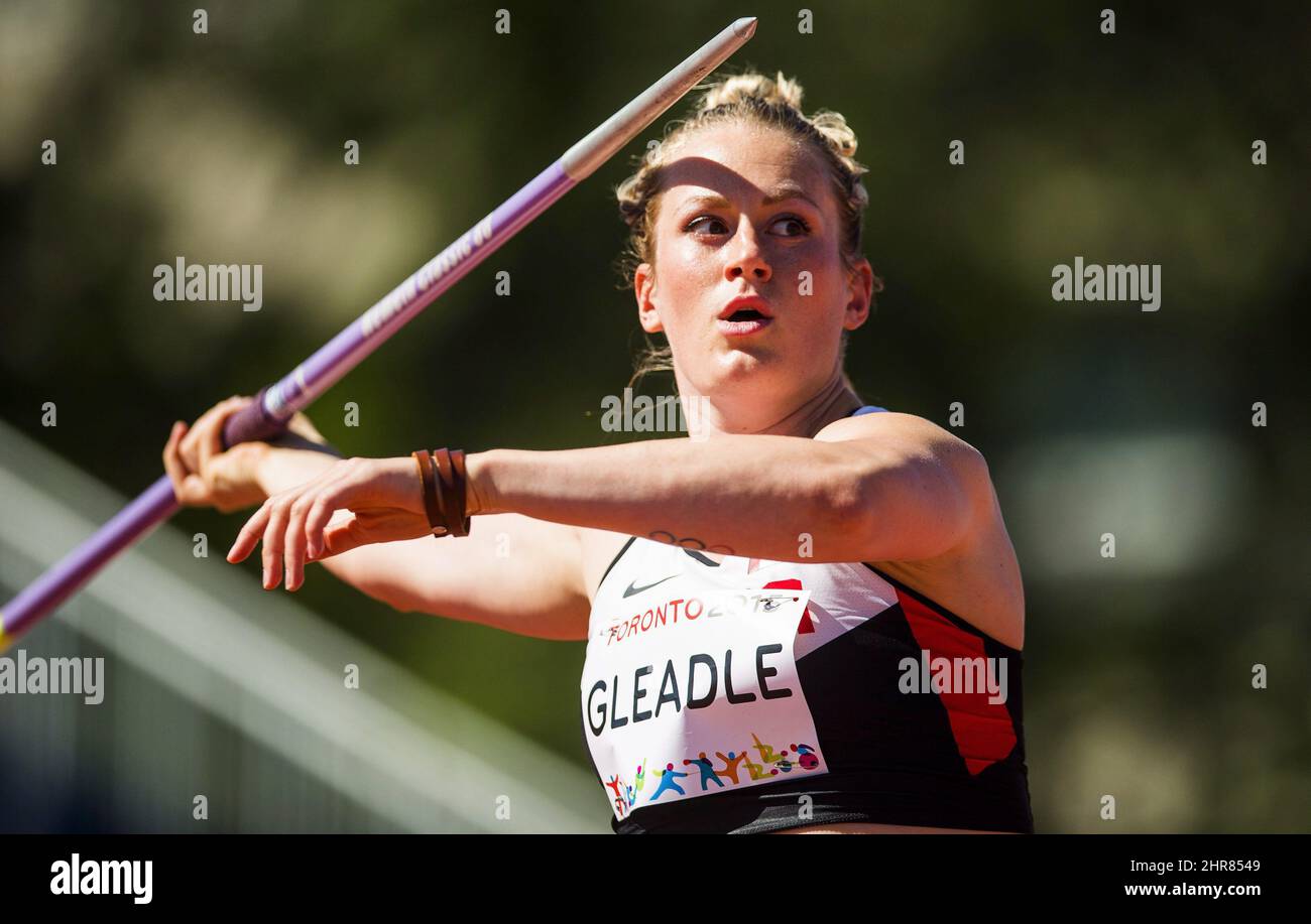 Elizabeth Gleadle of Canada competes on her way to win the gold medal ...