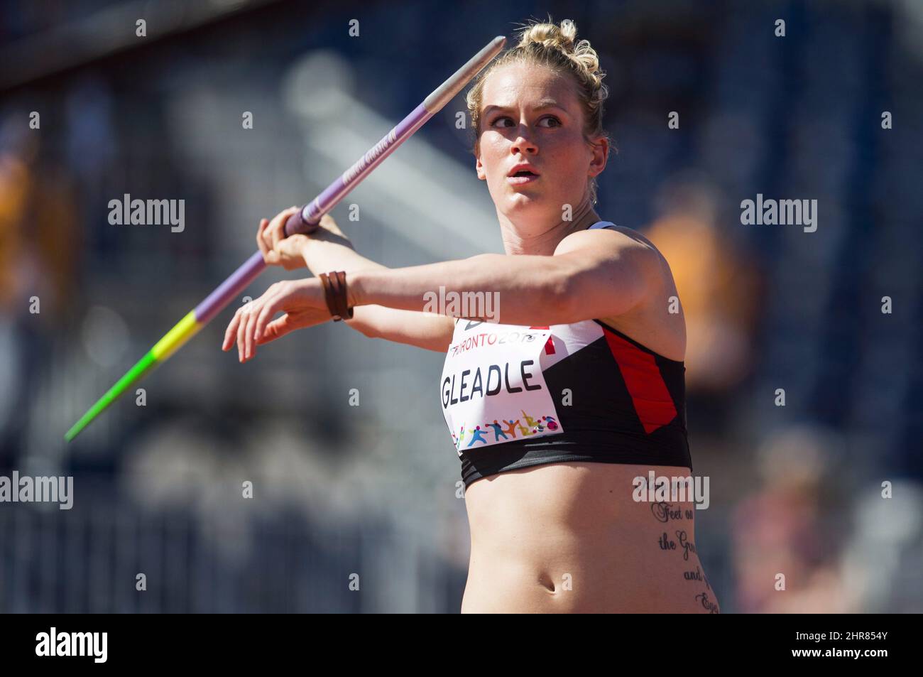 Elizabeth Gleadle of Canada competes on her way to win the gold medal ...
