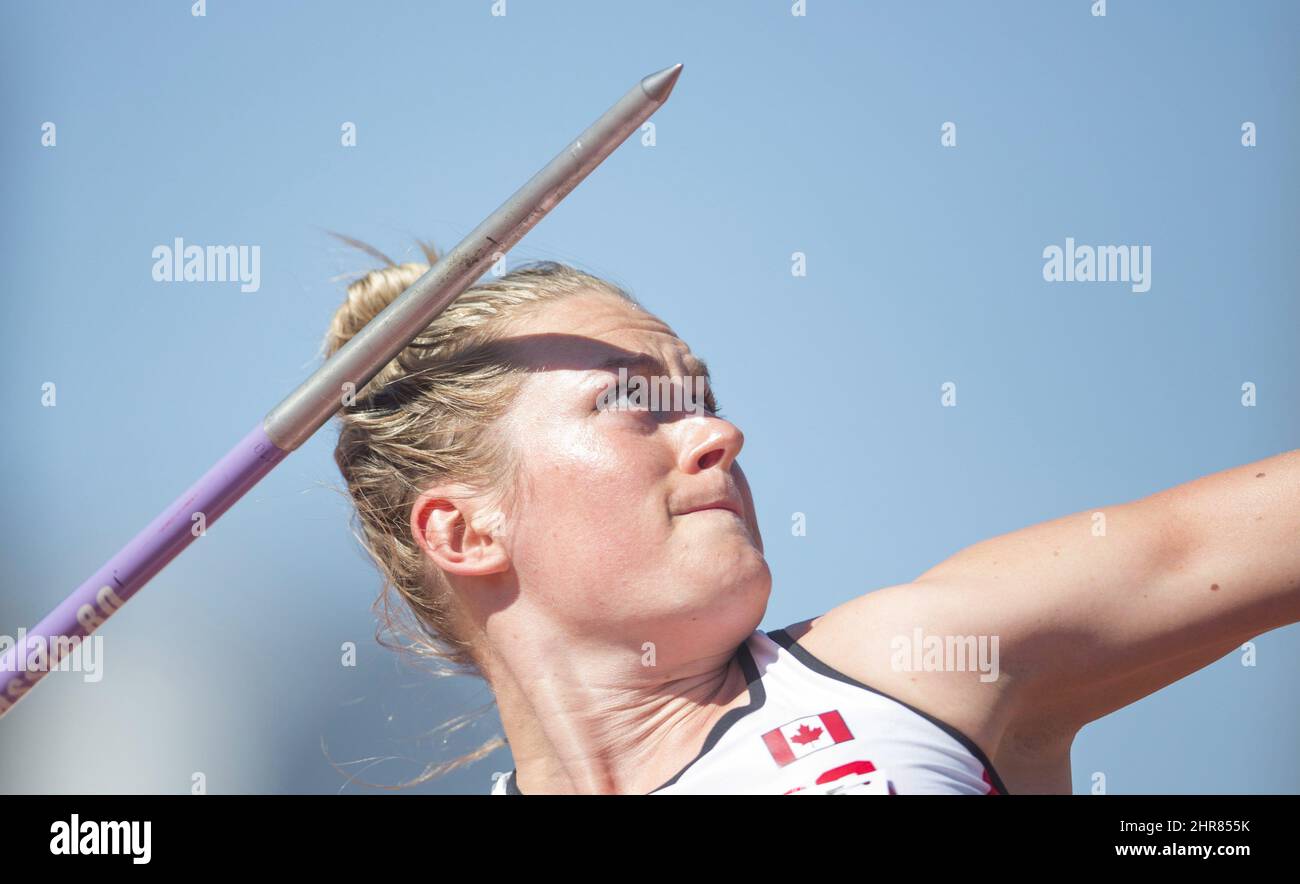 Elizabeth Gleadle of Canada competes on her way to win the gold medal ...