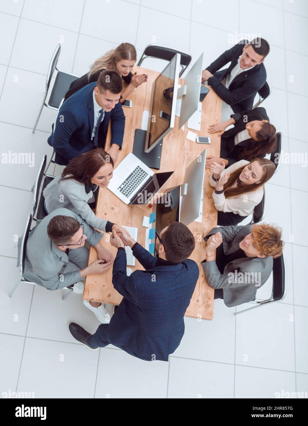 top view. project Manager at a meeting with the business team Stock ...