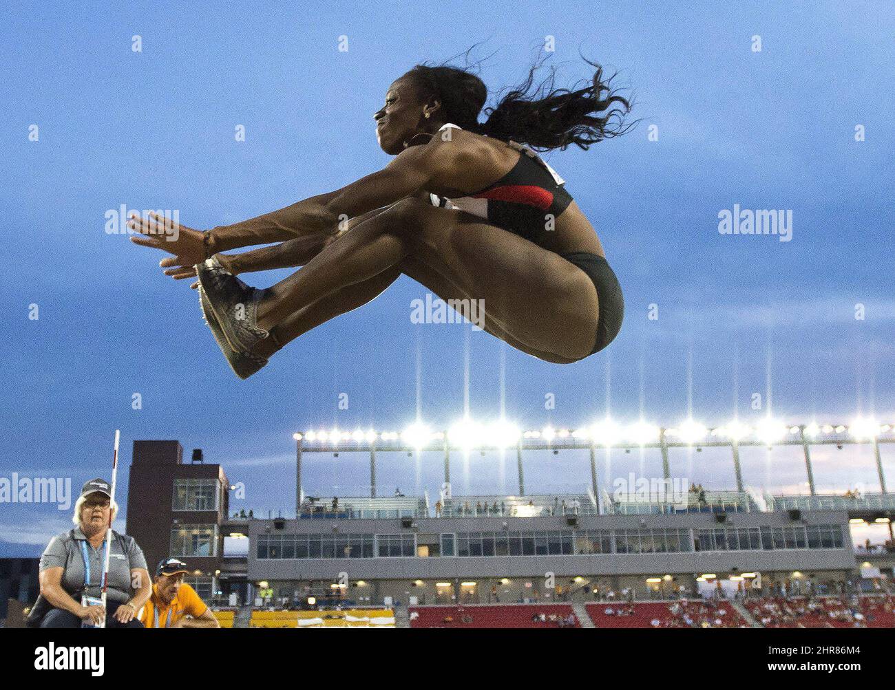 Christabel Nettey, of Canada, competes in the women's long jump final ...