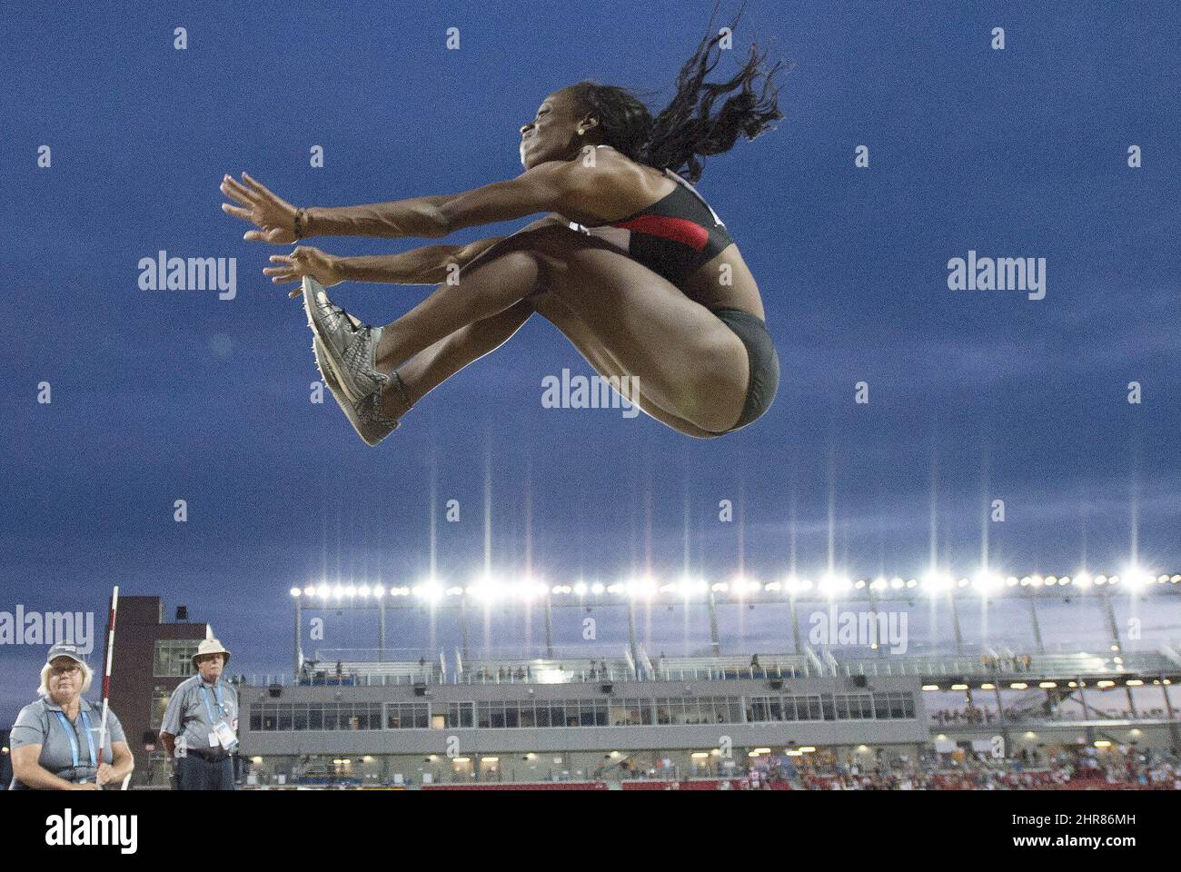 Christabel Nettey, of Canada, competes in the women's long jump final ...