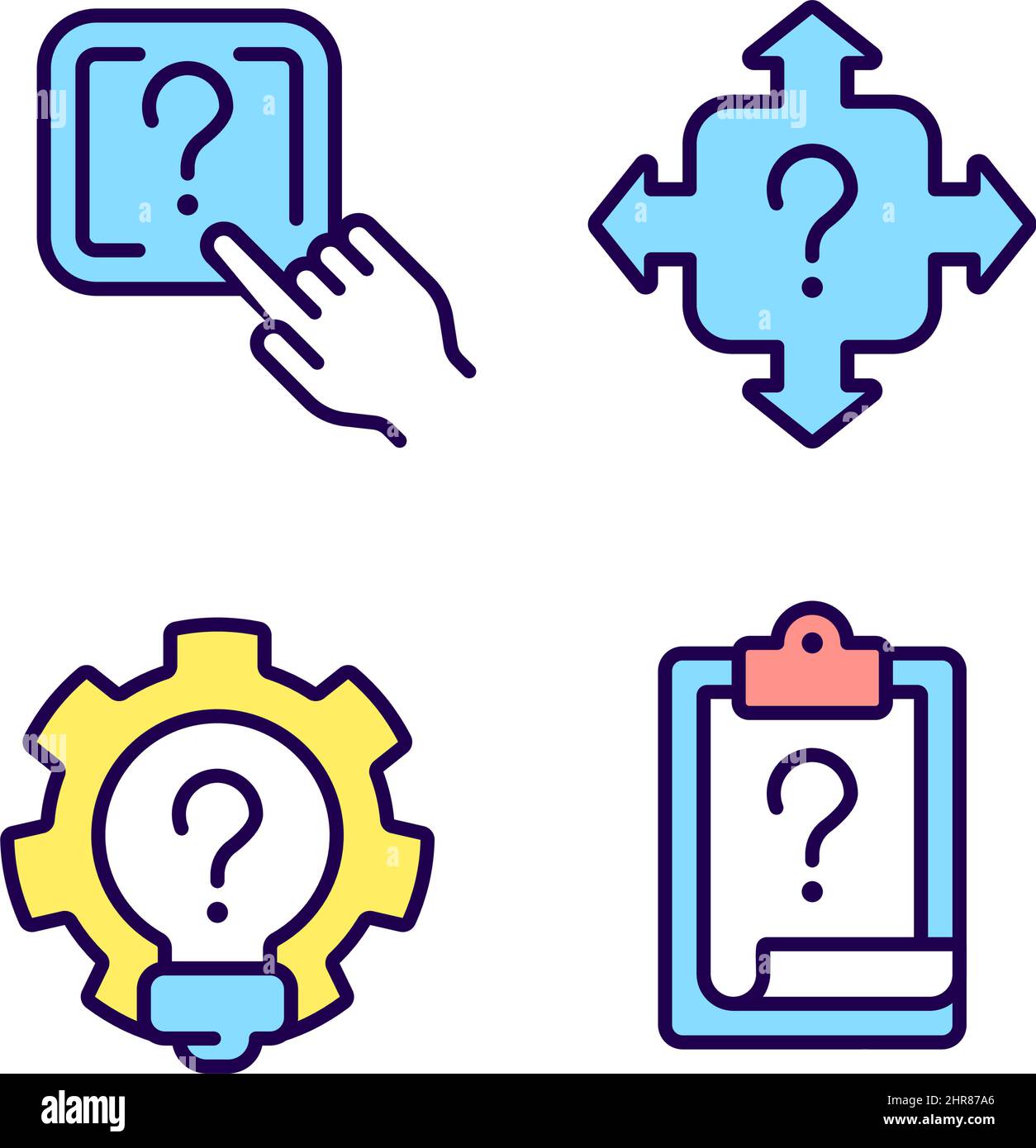 Questions and answers in technical support RGB color icons set Stock ...
