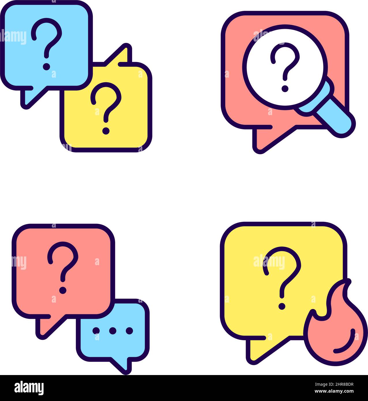Question marks and speech bubbles RGB color icons set Stock Vector ...