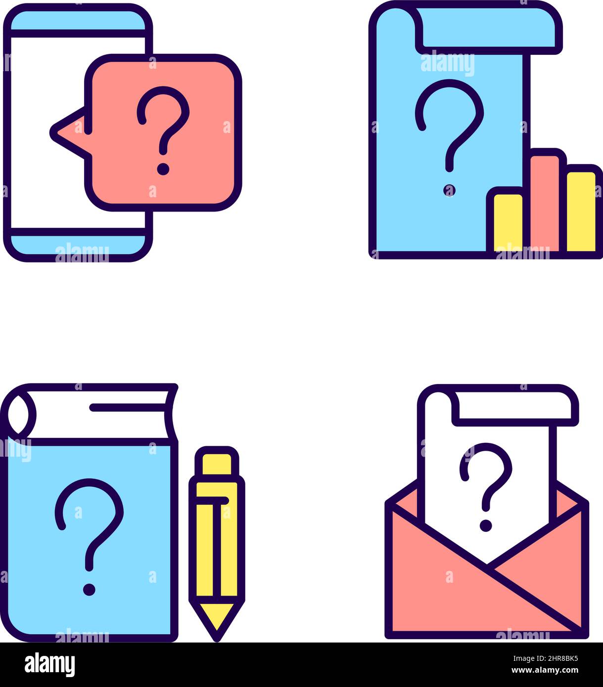 Questions in business and education RGB color icons set Stock Vector ...