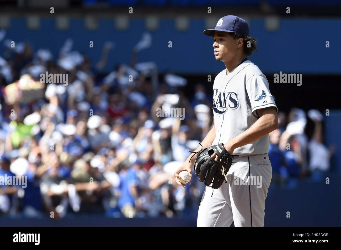 Tampa Bay Rays' starting pitcher Chris Archer reacts after Toronto Blue ...