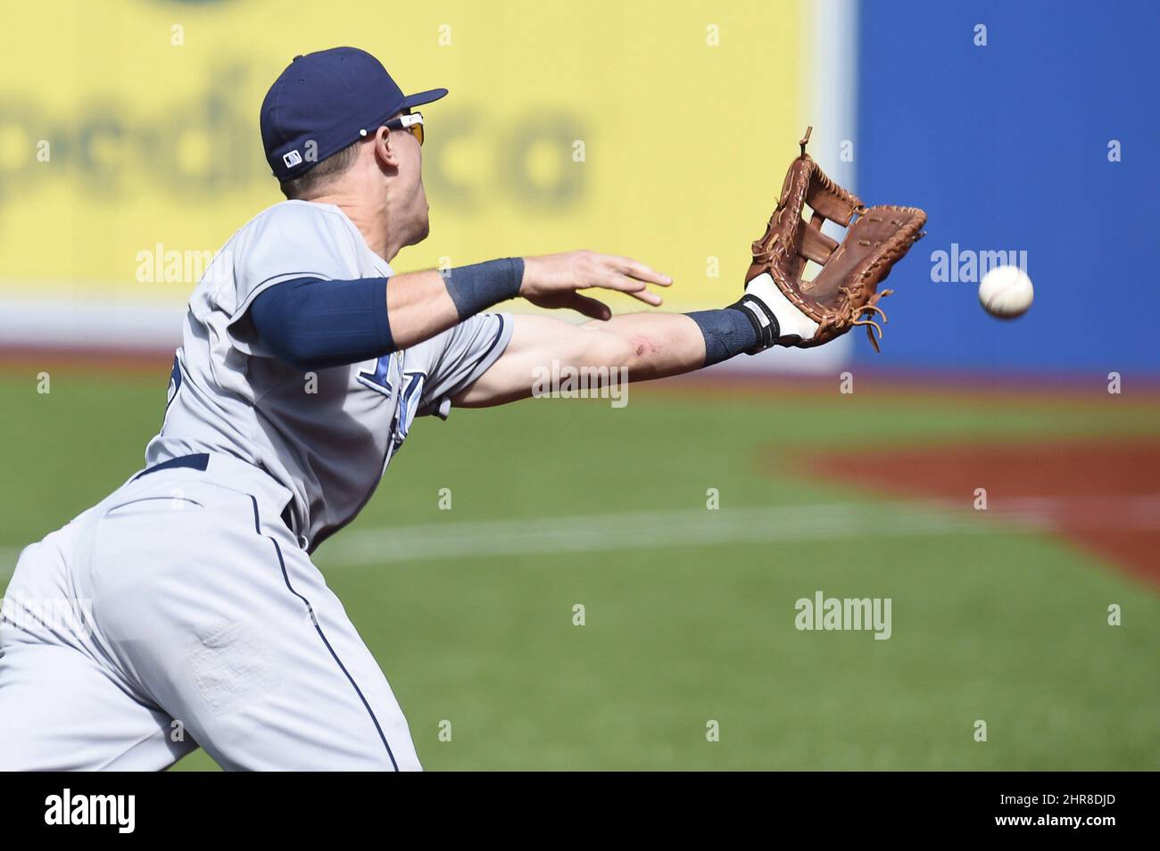 Tampa Bay Rays first baseman Richie Shaffer misses a foul pop fly hit ...