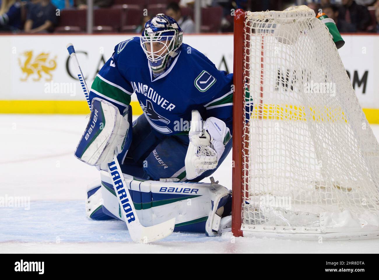 Vancouver Canucks' goalie Jacob Markstrom, of Sweden, watches the play ...
