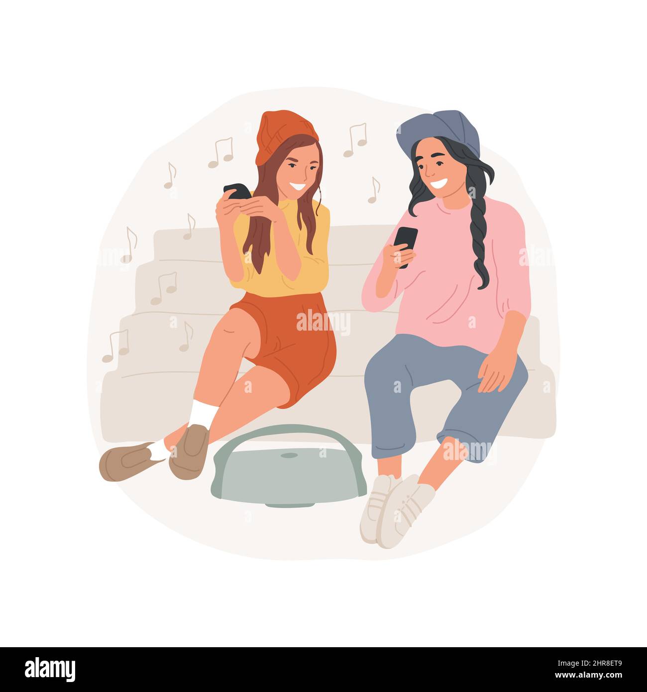 Sharing music with friends isolated cartoon vector illustration ...