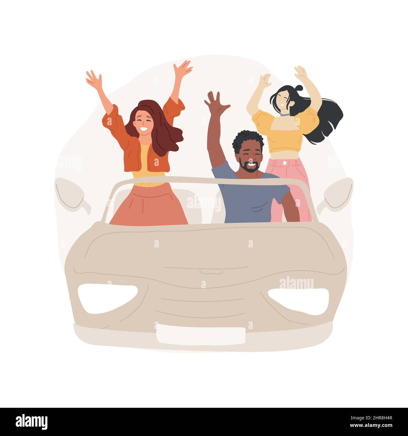 Driving cabriolet isolated cartoon vector illustration. Group of ...