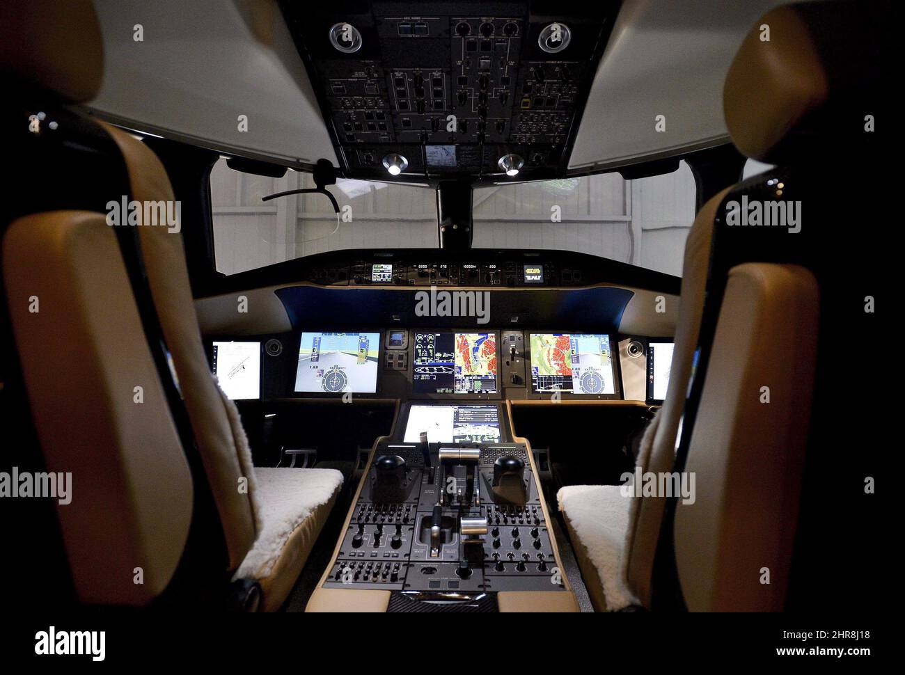 The cockpit of the Bombardier Global 7000 aircraft is shown in Toronto ...