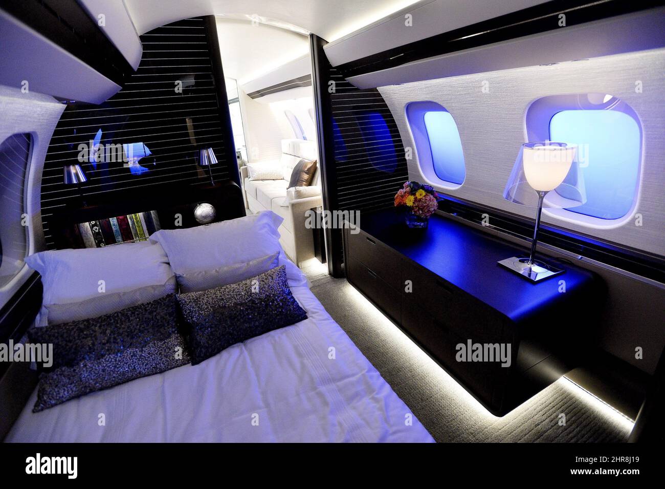 A bedroom inside the Bombardier Global 7000 aircraft is shown in ...
