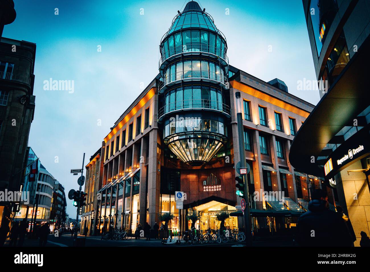 Low angle shot of the facade of the Schadow Arkaden Shopping Mall ...
