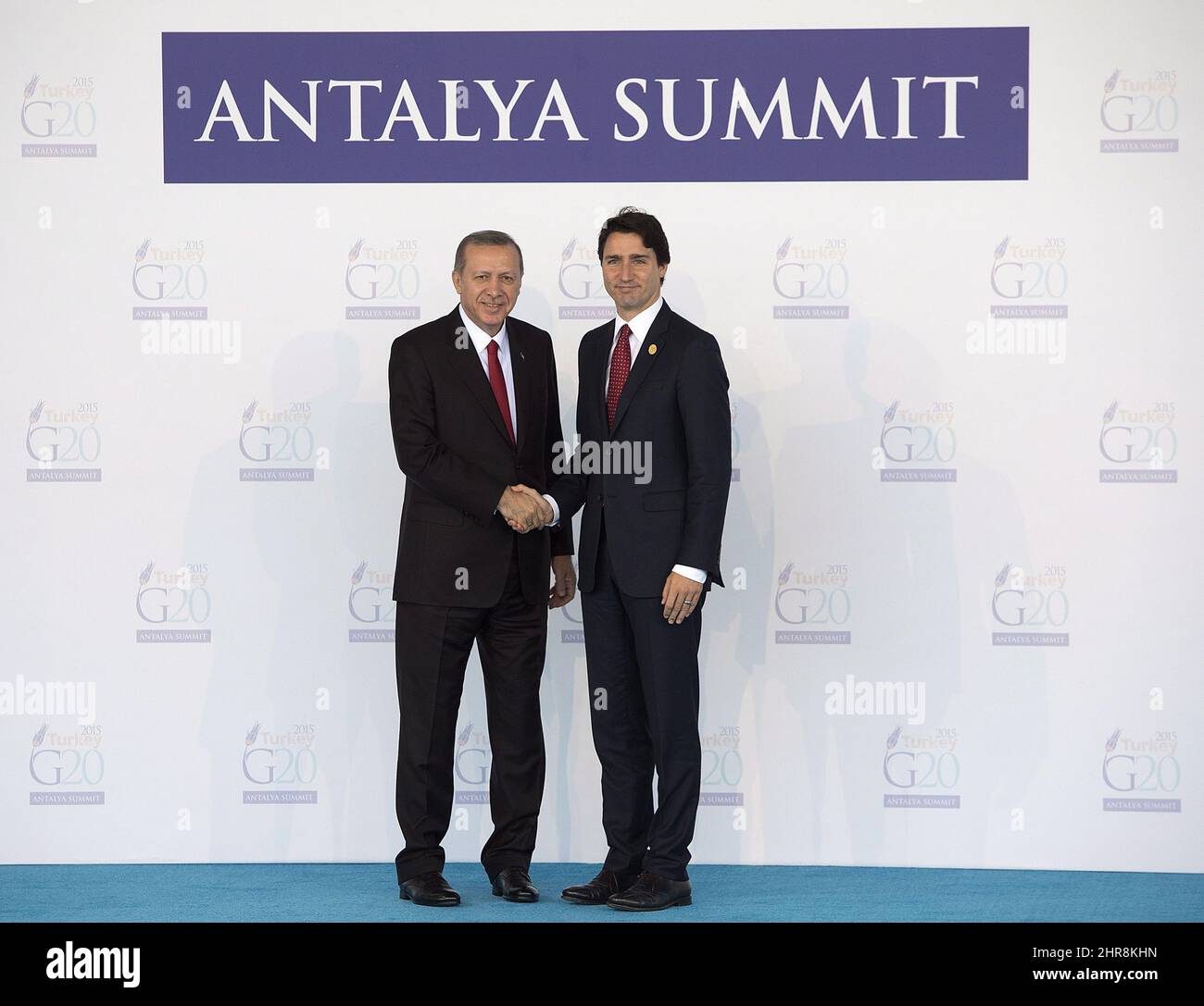 Prime Minister Justin Trudeau is greeted by Recep Tayyip Erdogan ...