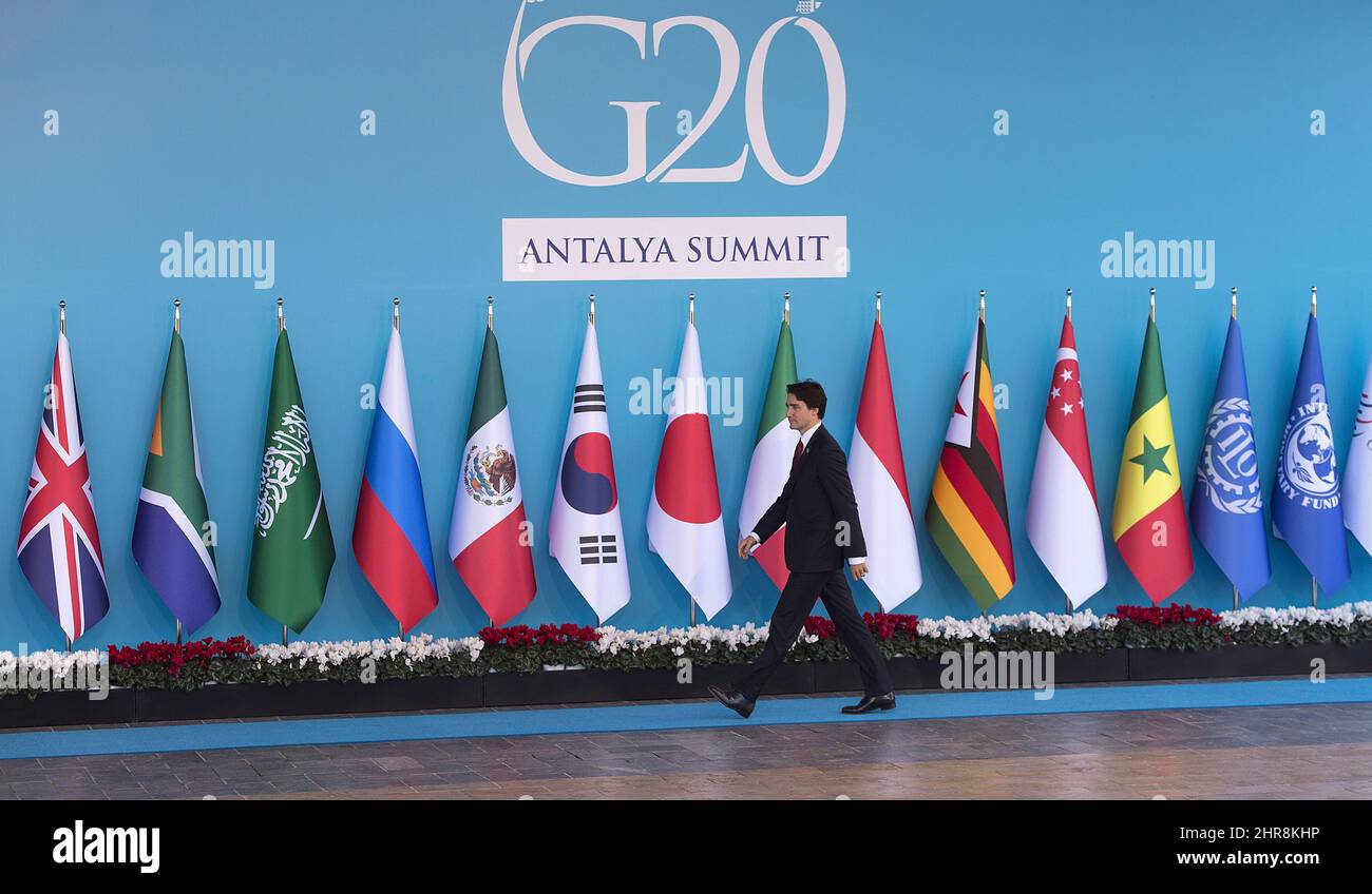 Prime Minister Justin Trudeau is greeted by Recep Tayyip Erdogan ...