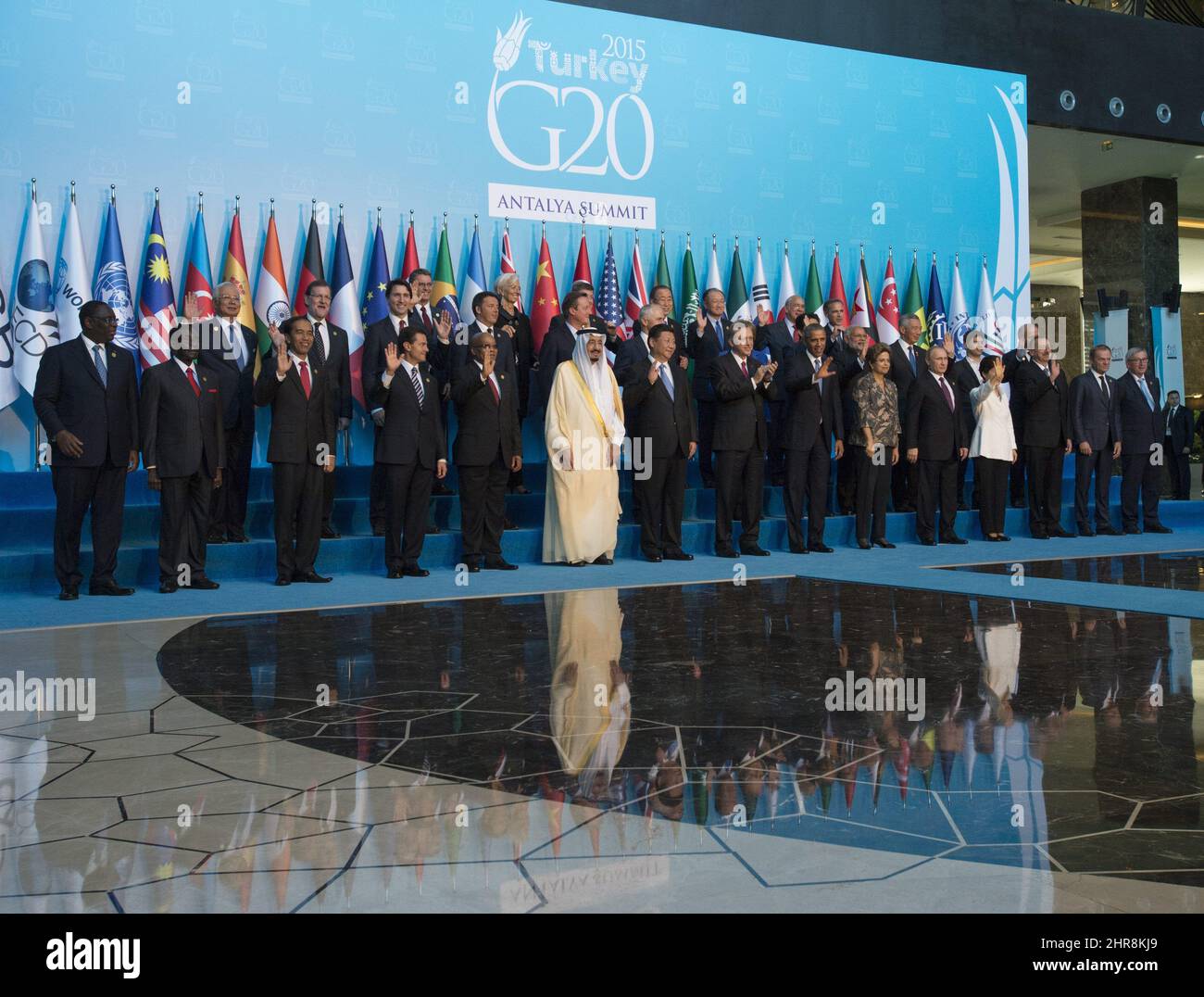 Prime Minister Justin Trudeau, second row third from left, takes part ...