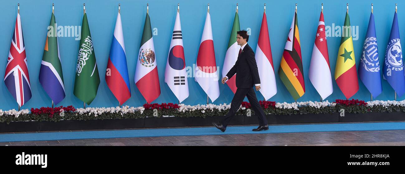 Prime Minister Justin Trudeau is greeted by Recep Tayyip Erdogan ...