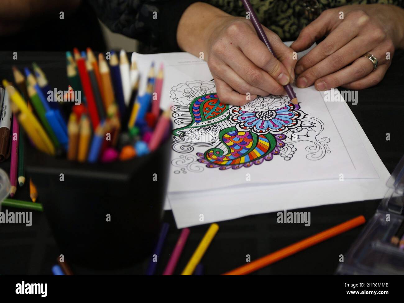 An adult colours in a design by Crystal Salamon, an illustrator and ...