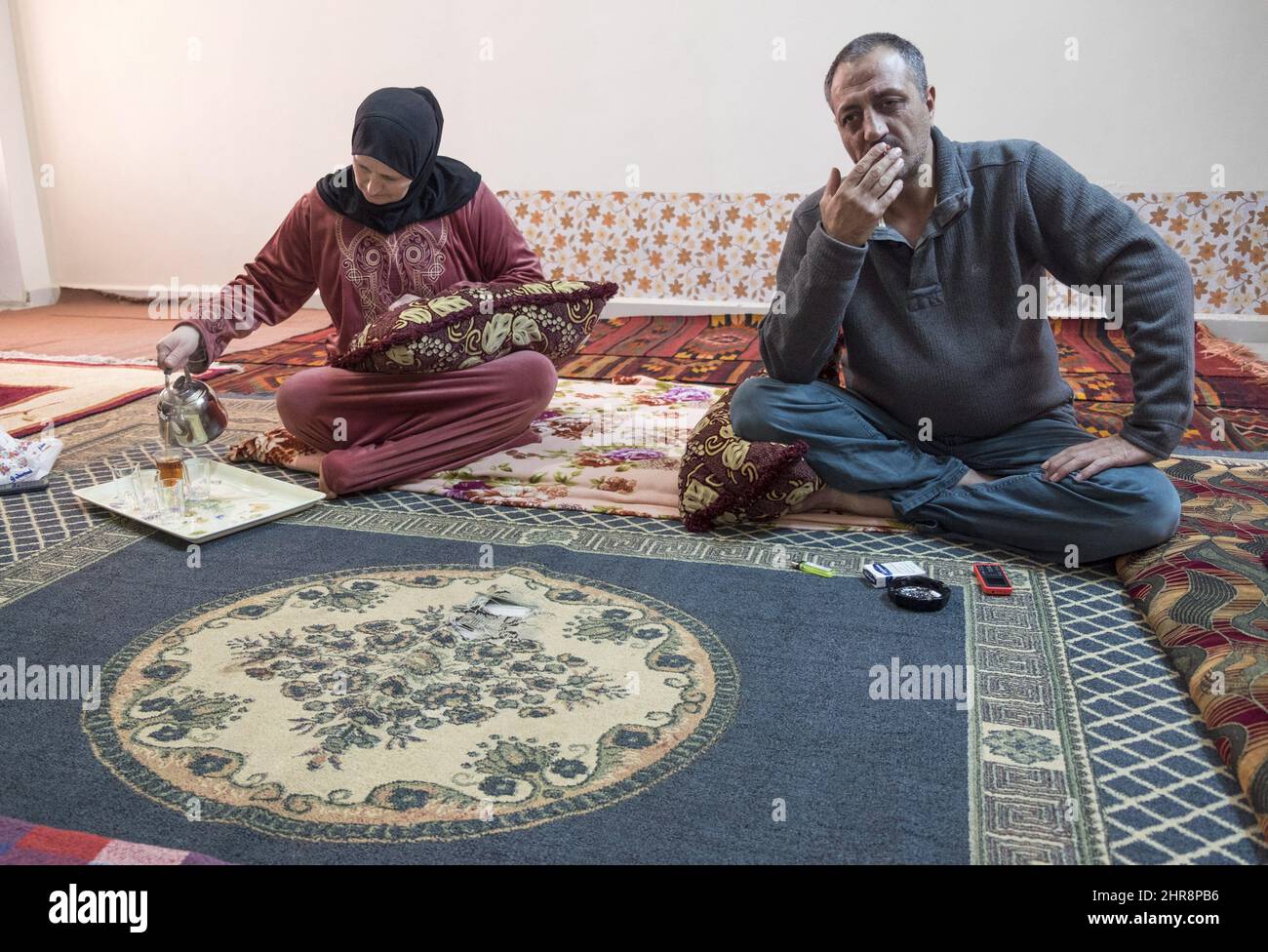 Syrian refugee Abedalhakim Ali Mahmoud from Bosr Alharir, Syria sits in ...