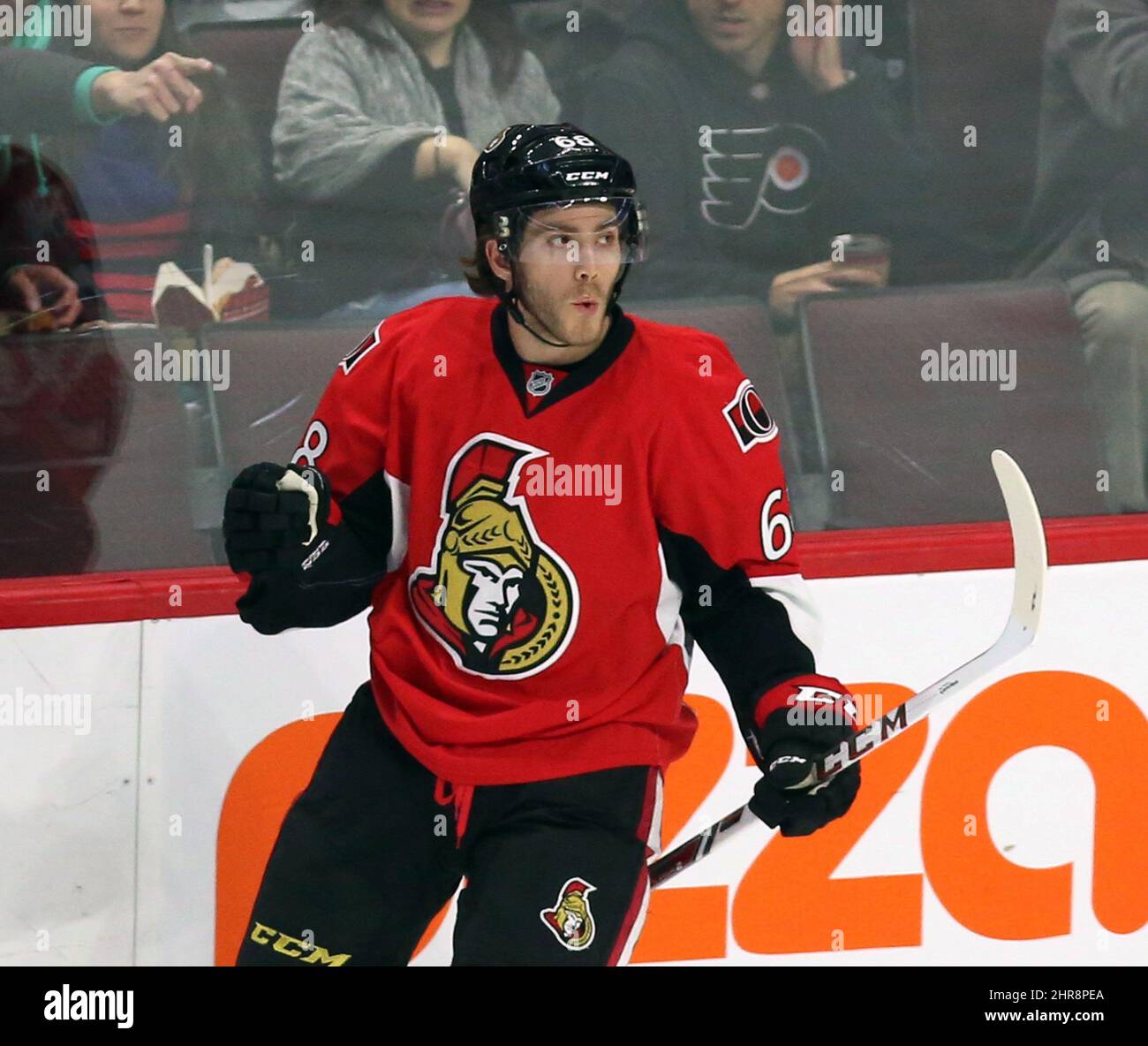 Ottawa Senators' Mike Hoffman (68) celebrates his goal against the ...