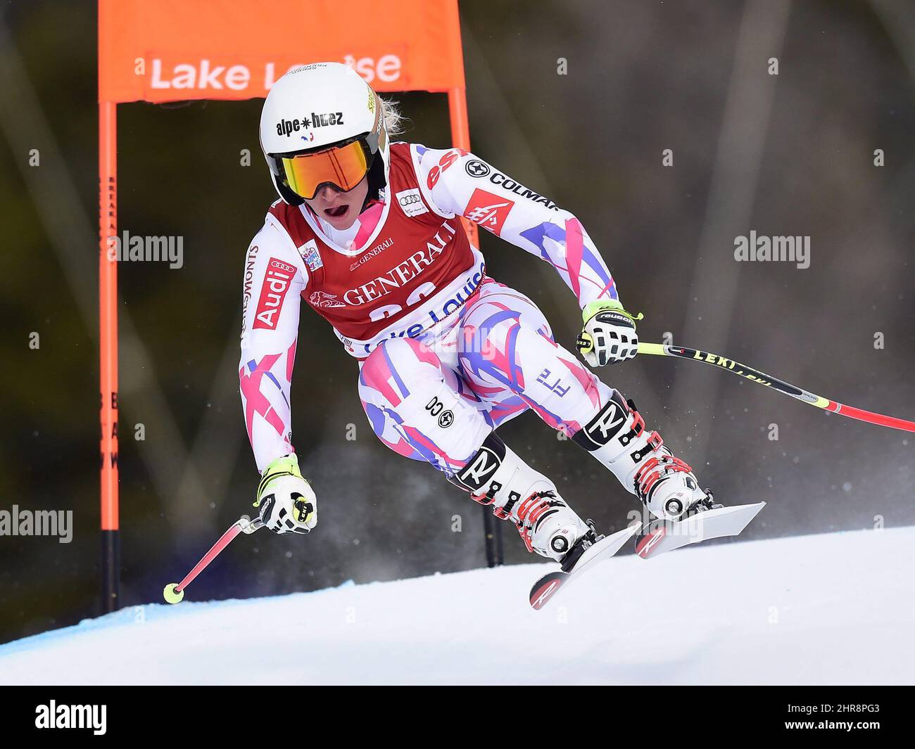 Jennifer Piot of France skis down the course during a training run for ...