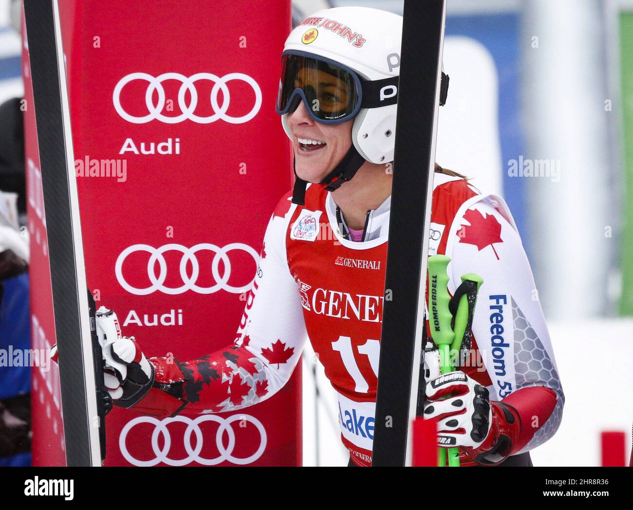 Canada's Larisa Yurkiw reacts in the finish area following her run in ...