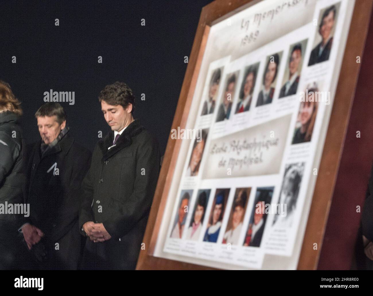 Prime Minister Justin Trudeau takes part in a memorial ceremony for the fourteen women murdered ...