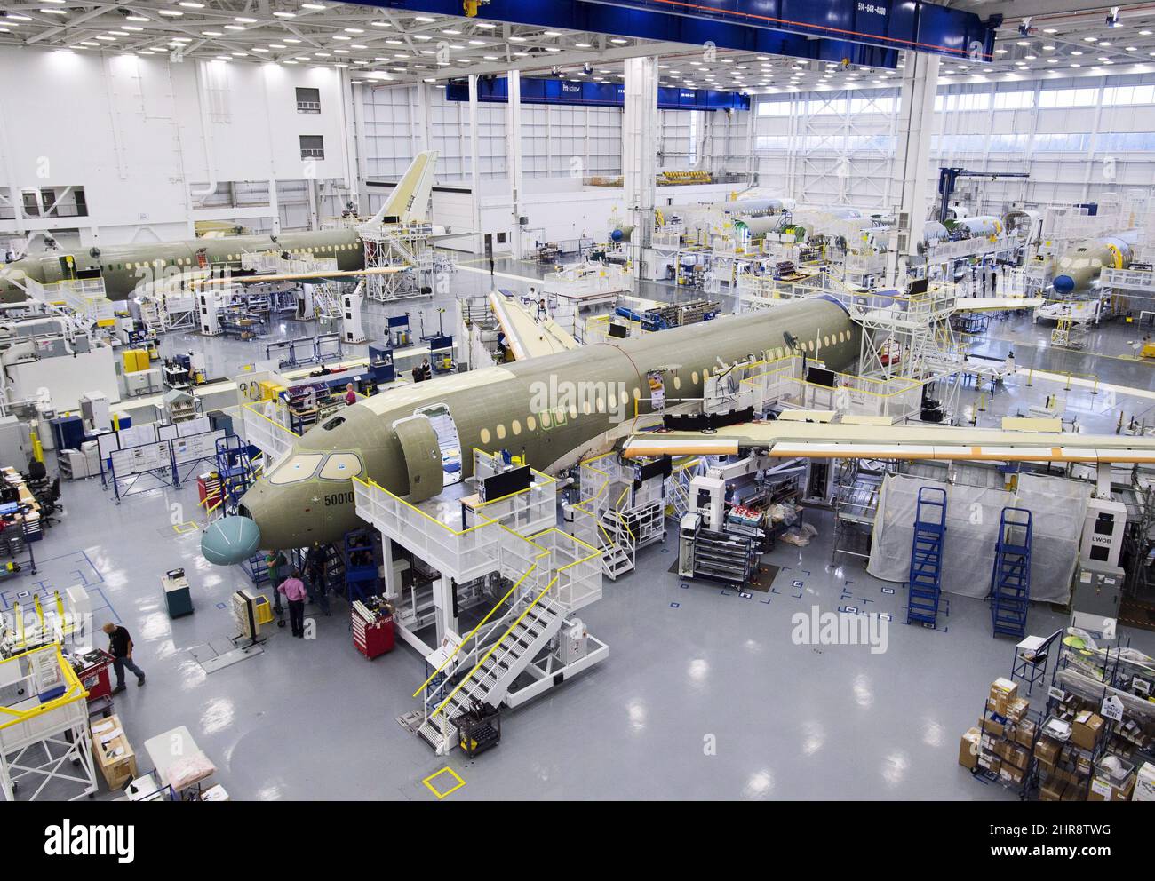 Bombardier's CS100 assembly line is seen at the company's plant Friday ...