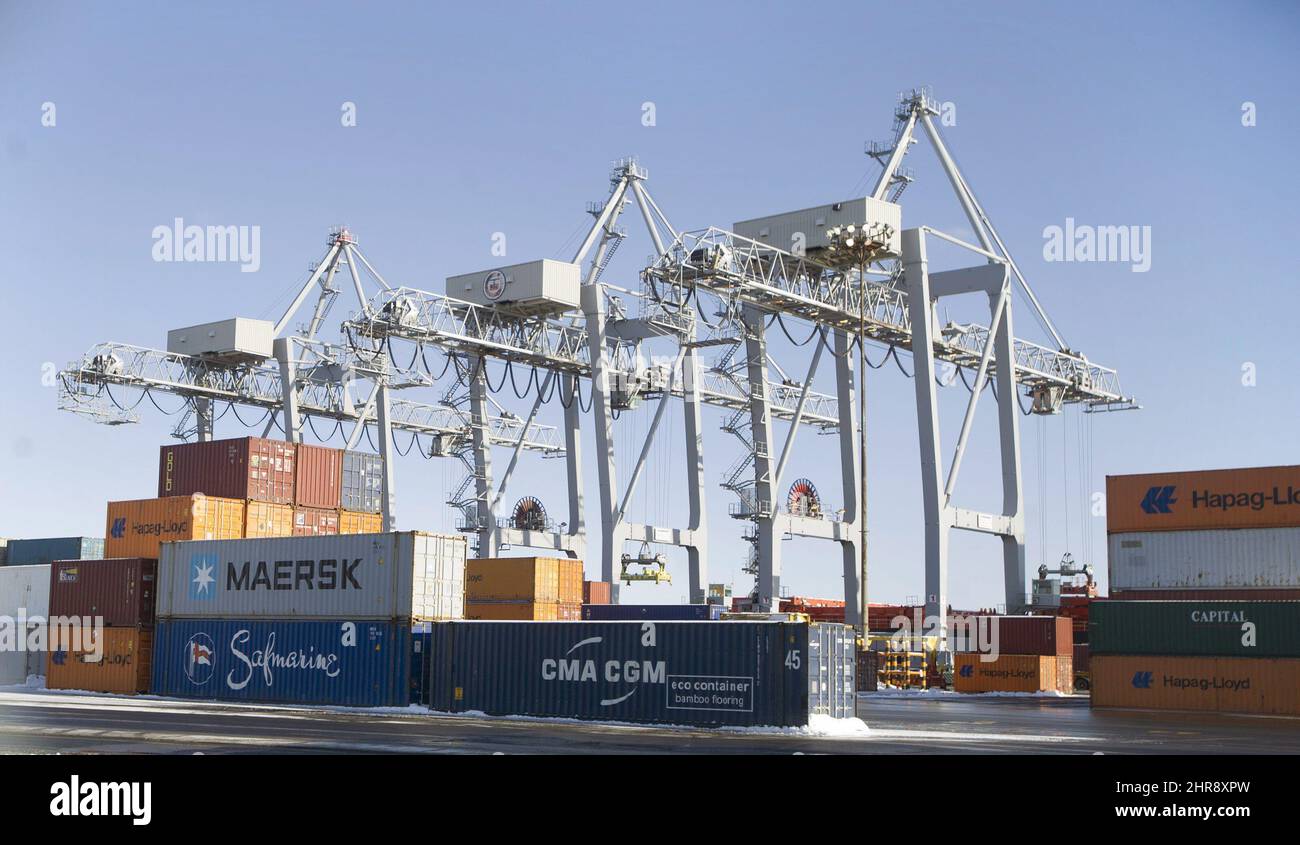 Containers are shown in the Port of Montreal, Monday, January 4, 2016 ...