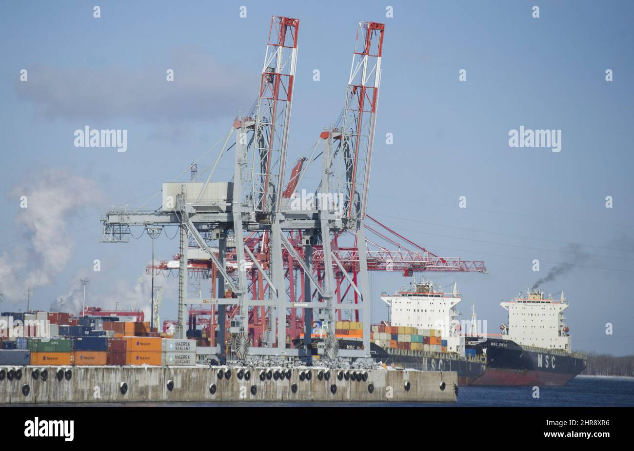 Container ships are shown in the Port of Montreal, Monday, January 4 ...