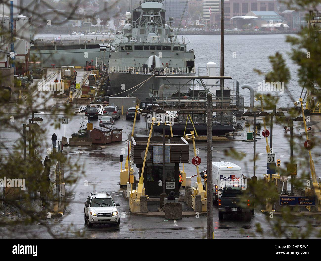 Vehicles enter Canadian Forces Base Halifax, in Halifax, on October 22 ...
