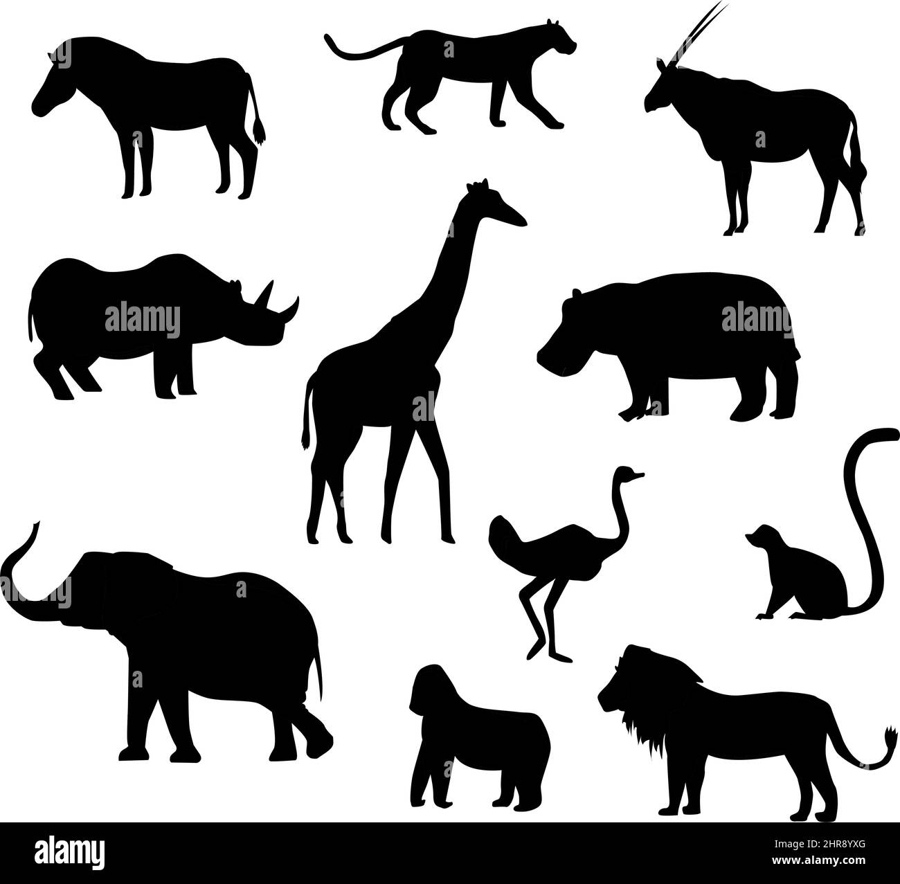 African animals silhouettes set isolated on white background Stock ...
