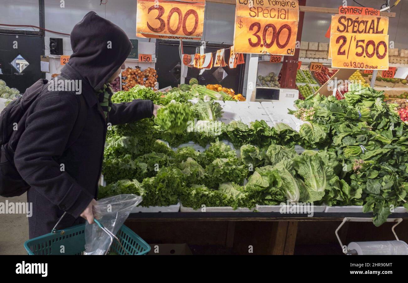 A customer buys lettuce at the Jean Talon Market, in Montreal, on ...