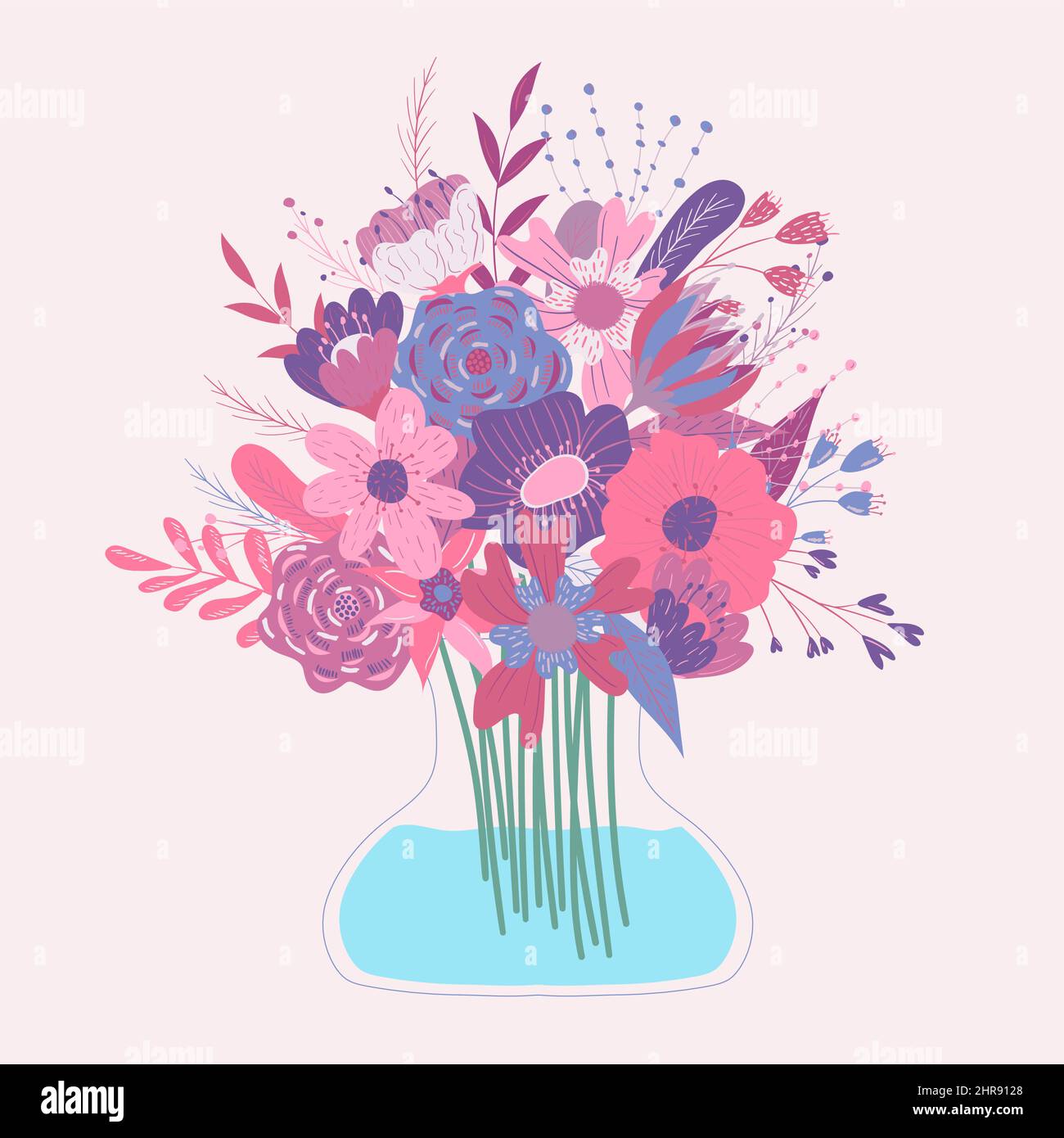 Wild and garden blooming flowers in vases. Bundle of bouquet ...