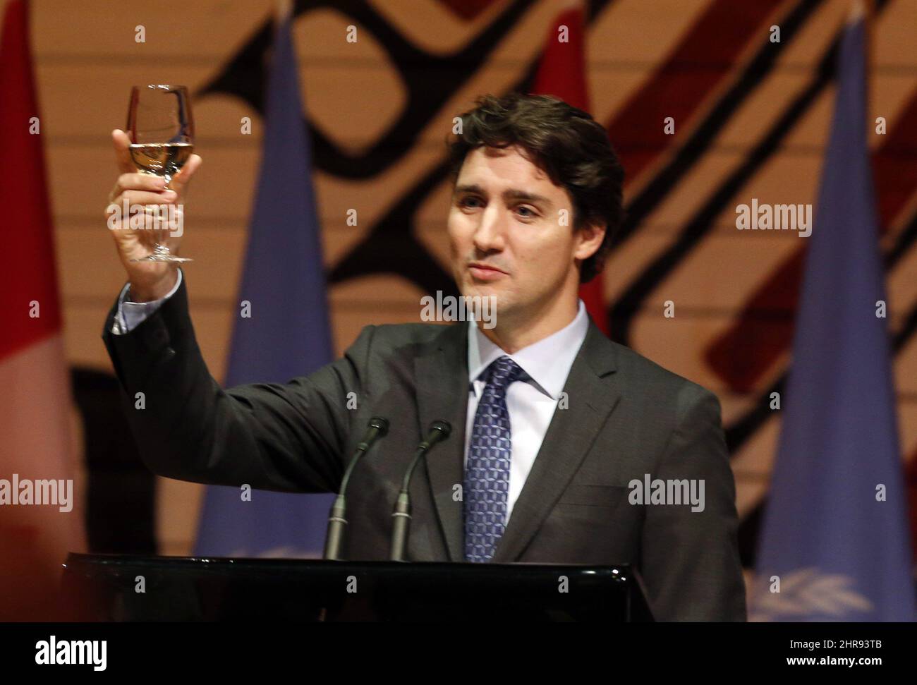 Prime Minister Justin Trudeau delivers a toast to United Nations ...