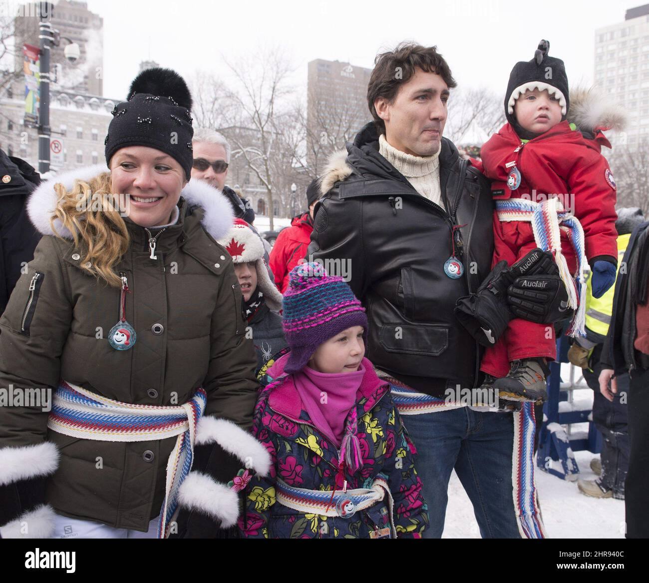 Prime Minister Justin Trudeau, second from right, holds his son Hadrian ...