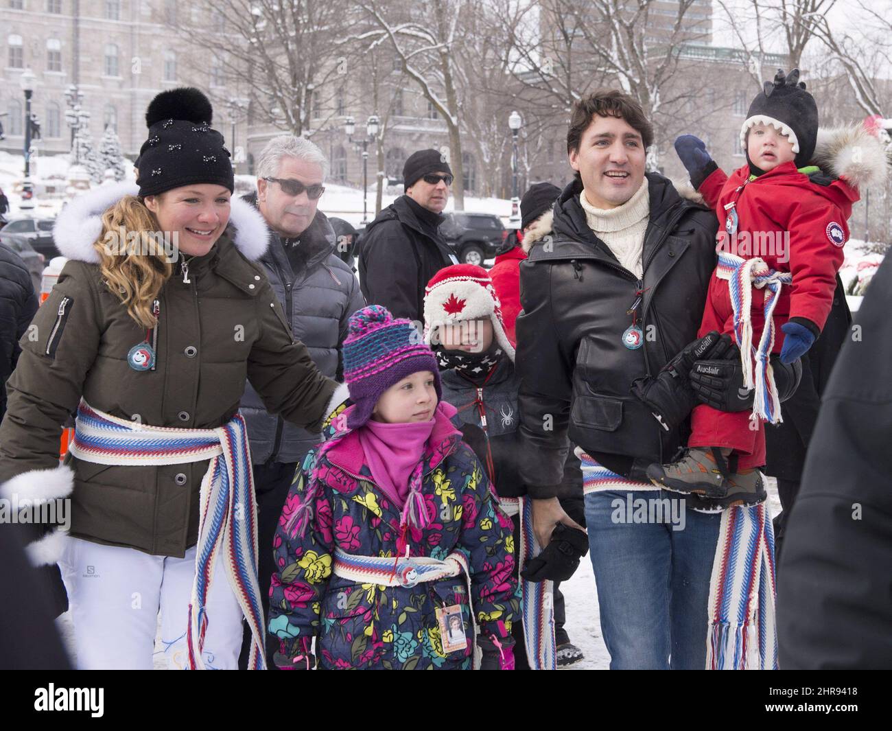Prime Minister Justin Trudeau, second from right, holds his son Hadrian ...