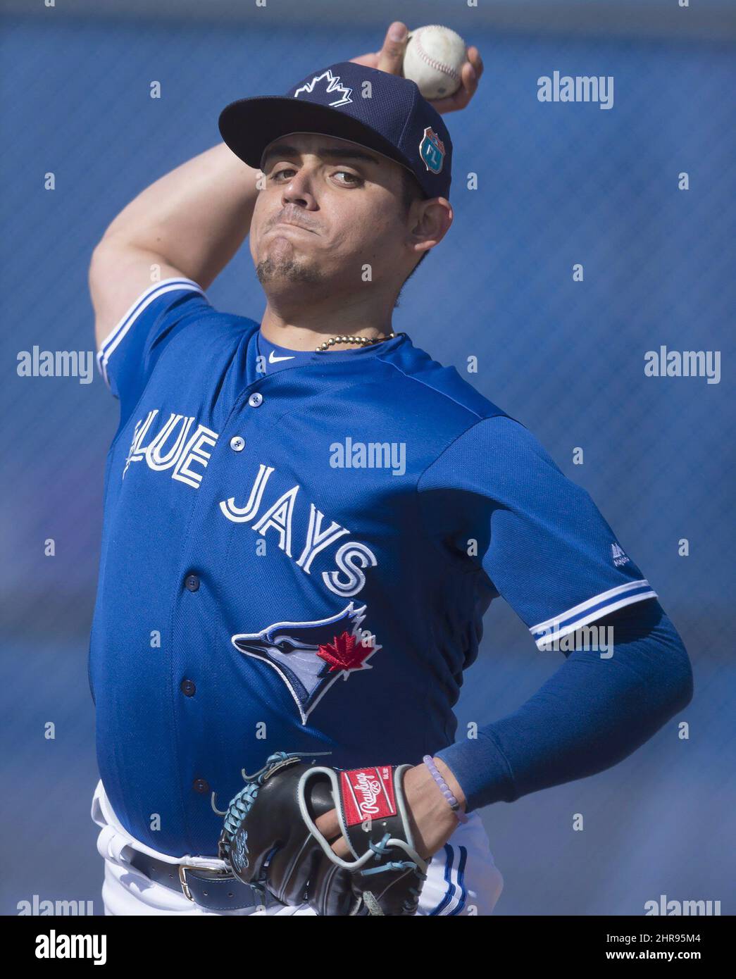 Toronto Blue Jays pitcher Roberto Osuna pitches at spring training in ...