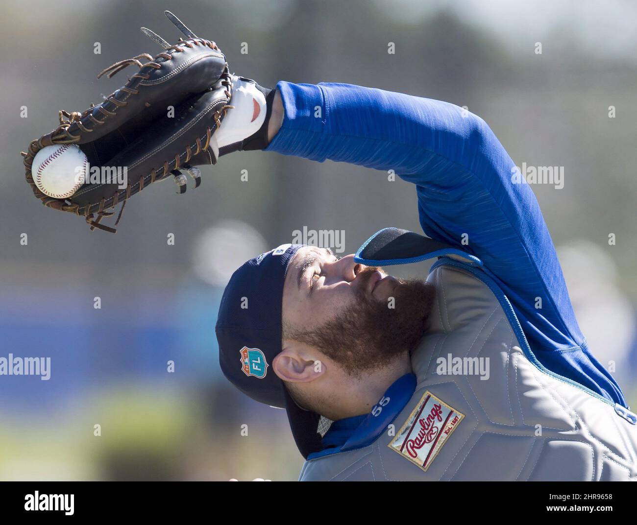 Toronto Blue Jays catcher Russell Martin catches a pop fly in the sun ...