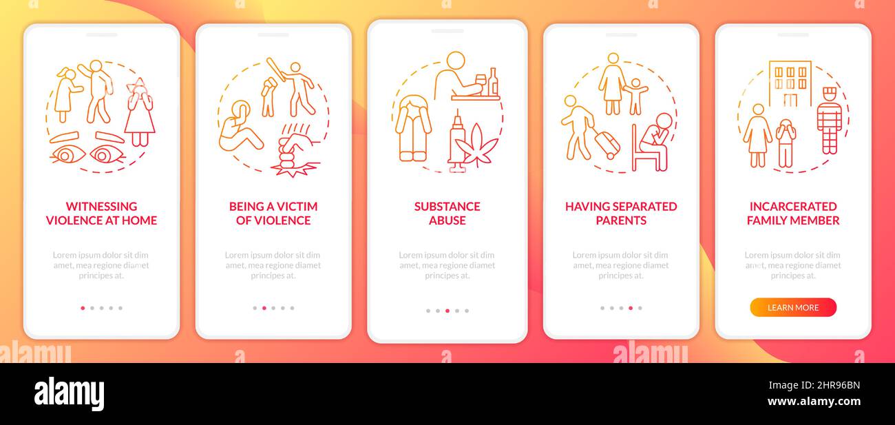 Survivors of childhood trauma red gradient onboarding mobile app screen ...