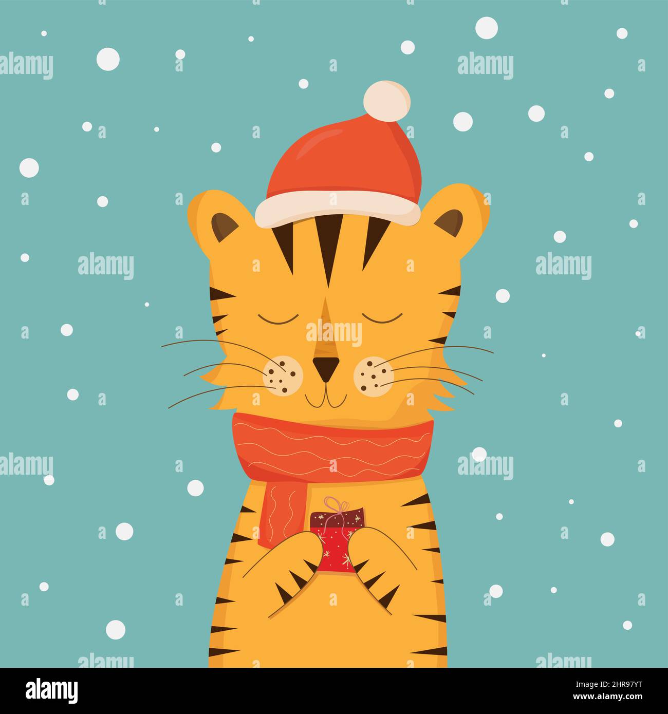 The symbol of the New Year 2022 is the tiger. Christmas tiger with a ...