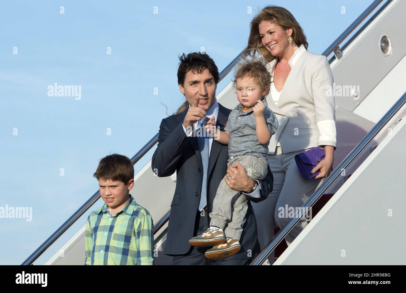 Prime Minister Justin Trudeau holds his son Hadrian as he and his wife ...